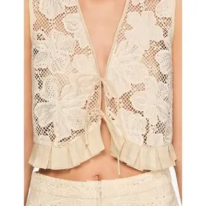 Sandro Floral Lace Tie-front Top - Ecru