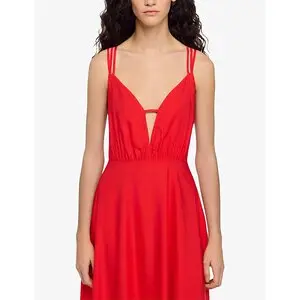 Sandro Asymmetric V-neck Woven Maxi Dress