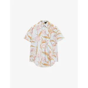 Loewe X Paula's Ibiza Floral-print Cotton-poplin Short-sleeve Shirt - Light Blue/multicolo