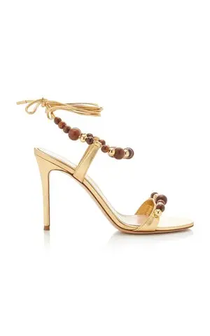 GIANVITO ROSSI Embellished Lace-up Metallic Leather Sandals - Multi