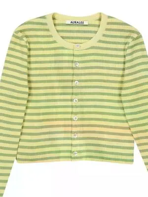 Auralee Striped Ribbed Cropped Cardigan