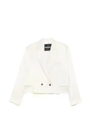 FRENKEN Double-breasted Blazer With Fringe Detail - Neutrals