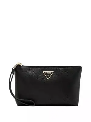 Guess Laurel Logo-patch Wristlet Makeup Bag - Black