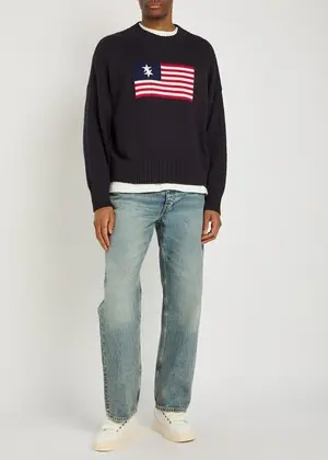 COLE BUXTON Usa Flag Intarsia Fine Knit Jumper