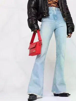 Balmain Monogram Print High-waist Bootcut Jeans
