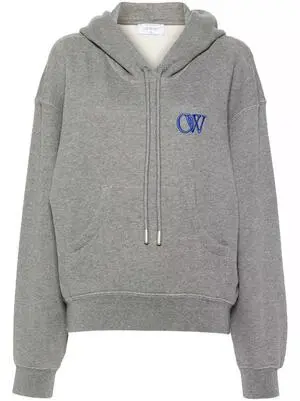 Off-White Embroidered Logo Cotton Hoodie - Grey