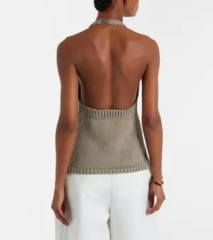RÓHE Knitted Halterneck Cotton Top - Beige