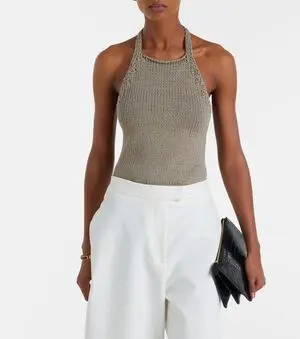 RÓHE Knitted Halterneck Cotton Top - Beige