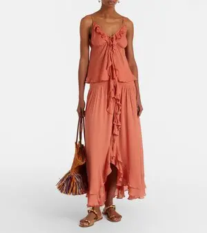 Poupette St Barth Maja Ruffled Chiffon Top - Pink