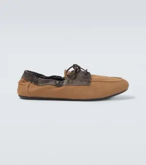 Prada Shuffle Canvas Boat Shoes With Leather Trim - Brown
