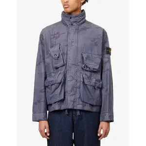 Stone Island Camouflage Print Cotton-blend Field Jacket - Blue Grey
