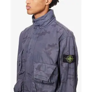 Stone Island Camouflage Print Cotton-blend Field Jacket - Blue Grey