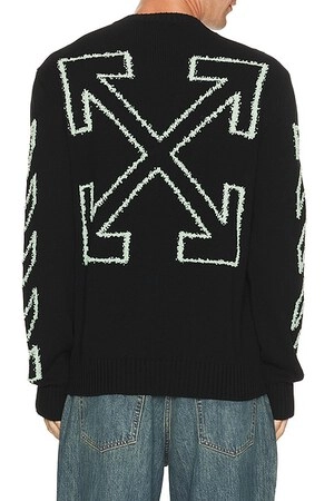 Off-White Fuzzy Knit Crew Neck Sweater With Embroidered Motif