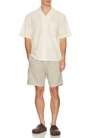 CORRIDOR Floral Eyelet Short Sleeve Shirt - Natural