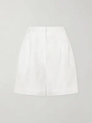 VIOLANTE NESSI Belted Linen Pleated Shorts - Neutrals