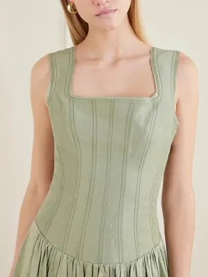 Aje Spirelle Linen-blend Dupione Midi Dress - Green