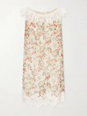 DÔEN Paloma Lace-trimmed Floral-print Silk-chiffon Mini Dress - Multi