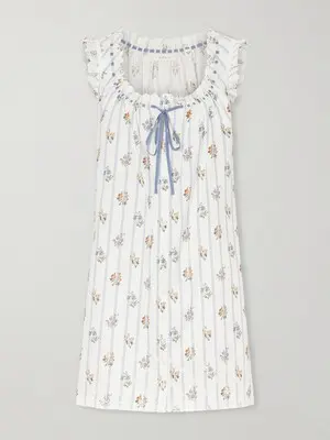 DÔEN Nessie Embroidered Floral-print Organic Cotton Mini Dress - Multi