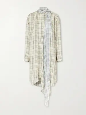 Acne Studios Scarf-detailed Checked Satin Midi Dress - Multi