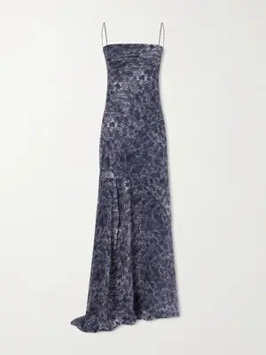 CORTANA Meena Silk-satin Maxi Dress With Abstract Print - Blue