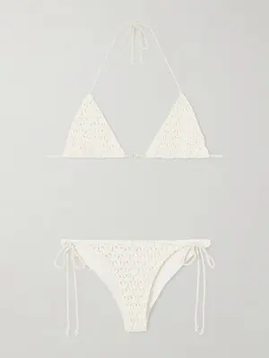 SARA CRISTINA Crochet Triangle Bikini With Cultivated Pearl Detail - Neutrals
