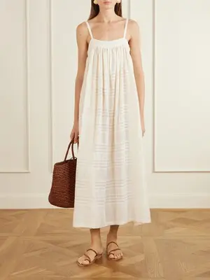 LEMLEM Eda Striped Cotton-gauze Midi Dress - Neutrals