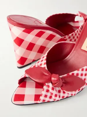 JIMMY CHOO Livi 85 Checked Wedge Mules - Red