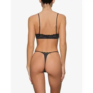 SKIMS Fits Everybody Lace-trimmed Stretch-woven Bra - Onyx