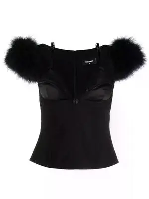 Dsquared2 Goth Feather-trimmed Bustier Top - Black