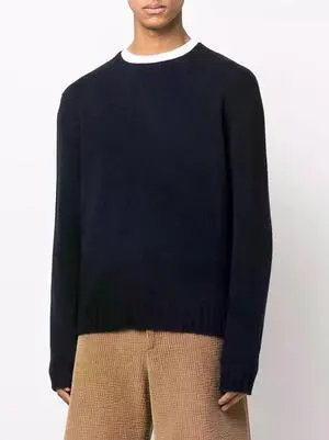Palm Angels Navy Wool-blend Intarsia Logo Jumper