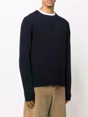 Palm Angels Navy Wool-blend Intarsia Logo Jumper