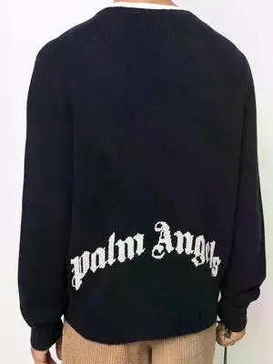 Palm Angels Navy Wool-blend Intarsia Logo Jumper