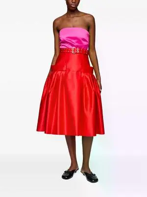 GANNI Belted Midi Skirt - Red
