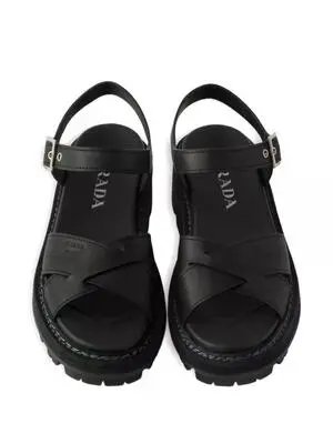 Prada Leather Sandals With Buckled Strap And Lug Sole - Black