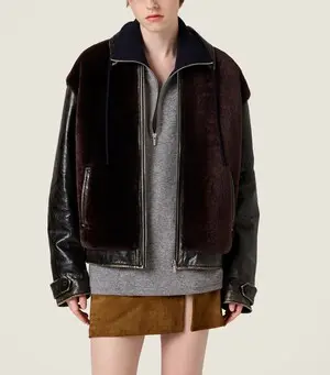 Miu Miu Leather And Shearling Trimmed Jacket