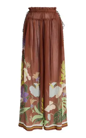ALEMAIS Alfie Ruched Wide-Leg Pants Brown