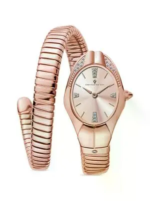 CHRISTIAN VAN SANT Rose Gold-tone Crystal Embellished Geometric Dial Watch - Pink