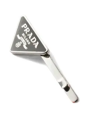Prada Prada Enamelled Triangle Logo Hair Clips - Set Of Two Silver