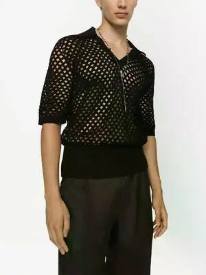 Dolce & Gabbana Open-knit Cotton Polo Shirt With Cut-out Detailing