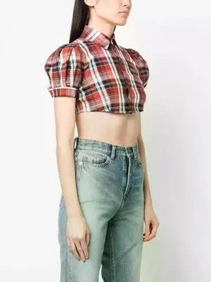 Dsquared2 Checked Cropped Puff-sleeve Shirt