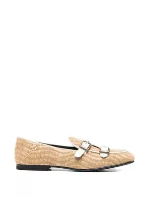 COLLECTION PRIVEE? Woven Double-buckle Loafers - Neutrals