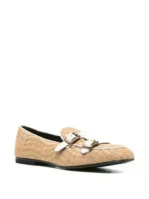 COLLECTION PRIVEE? Woven Double-buckle Loafers