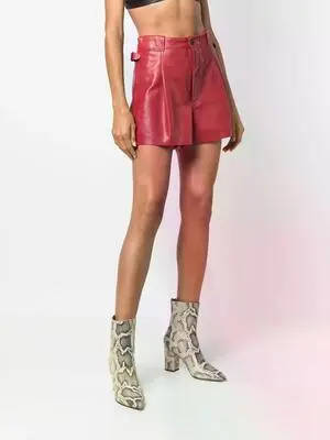 THE MANNEI High-waisted Leather Biker Shorts - Red