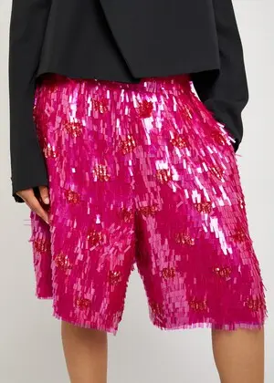 Dries Van Noten Sequined Polka Dot Silk Shorts