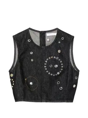 Chloé Stud Embellished Sleeveless Crop Top - Black