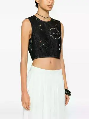 Chloé Stud Embellished Sleeveless Crop Top - Black