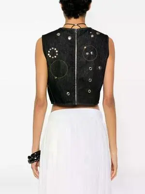 Chloé Stud Embellished Sleeveless Crop Top - Black