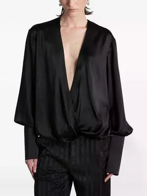 BATAKOVIC Satin Wrap Blouse - Black