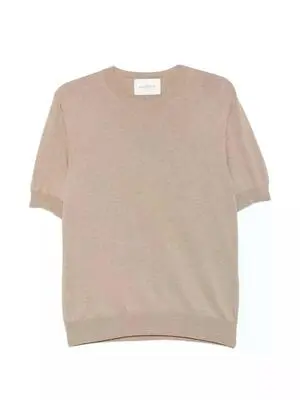 BALLANTYNE Fine Knit Crew Neck Short Sleeve T-shirt - Neutrals