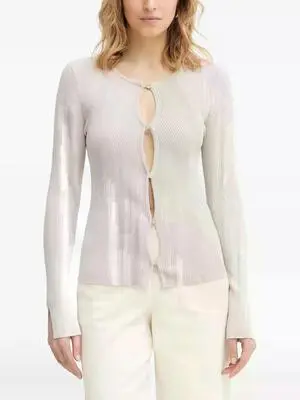 Guess Embellished Buttons Ribbed Cardigan - Neutrals